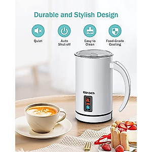 EZBASICS Electric Milk Steamer, 8.4oz/250ml Automatic Hot and Cold Foam Maker, Milk Warmer for Coffee, Latte, Cappuccinos with Two Whisks for Frothing and Heating Milk