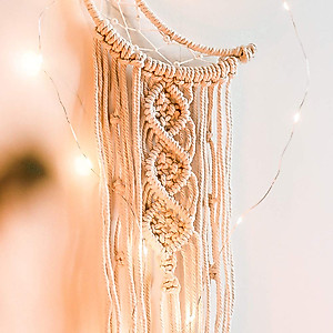 Boho Macrame Woven Wall Hanging, Crochet Crescent Moon Star Dream Catcher with Long Tassel- White Cotton Handmade Bohemian Nursery Decor Decoration Art Craft for Kids Bedroom Dorm Room