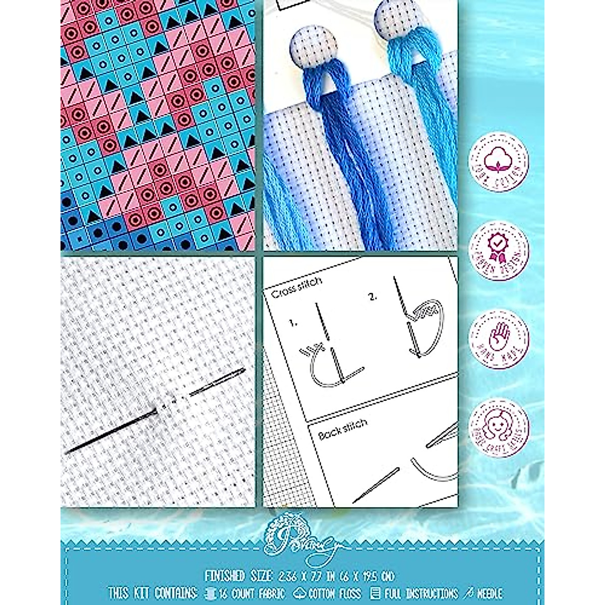 Povitrulya Mermaid's Tail - Counted Cross Stitch Bookmark Kit - DIY Embroidery Set for Adults with Paper Pattern, 16-Count Aida Canvas and Presorted Floss