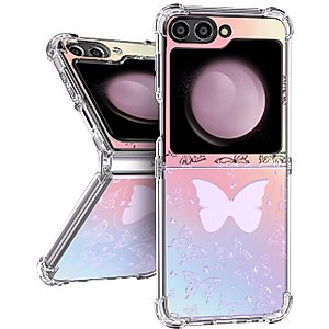 Plakill for Samsung Galaxy Z Flip 5 Case, Cute Butterflies Pattern Protective Designer Clear Soft TPU Bumper Shockproof Phone Cases for Galaxy Z Flip 5 for Women Girls, 6.7"