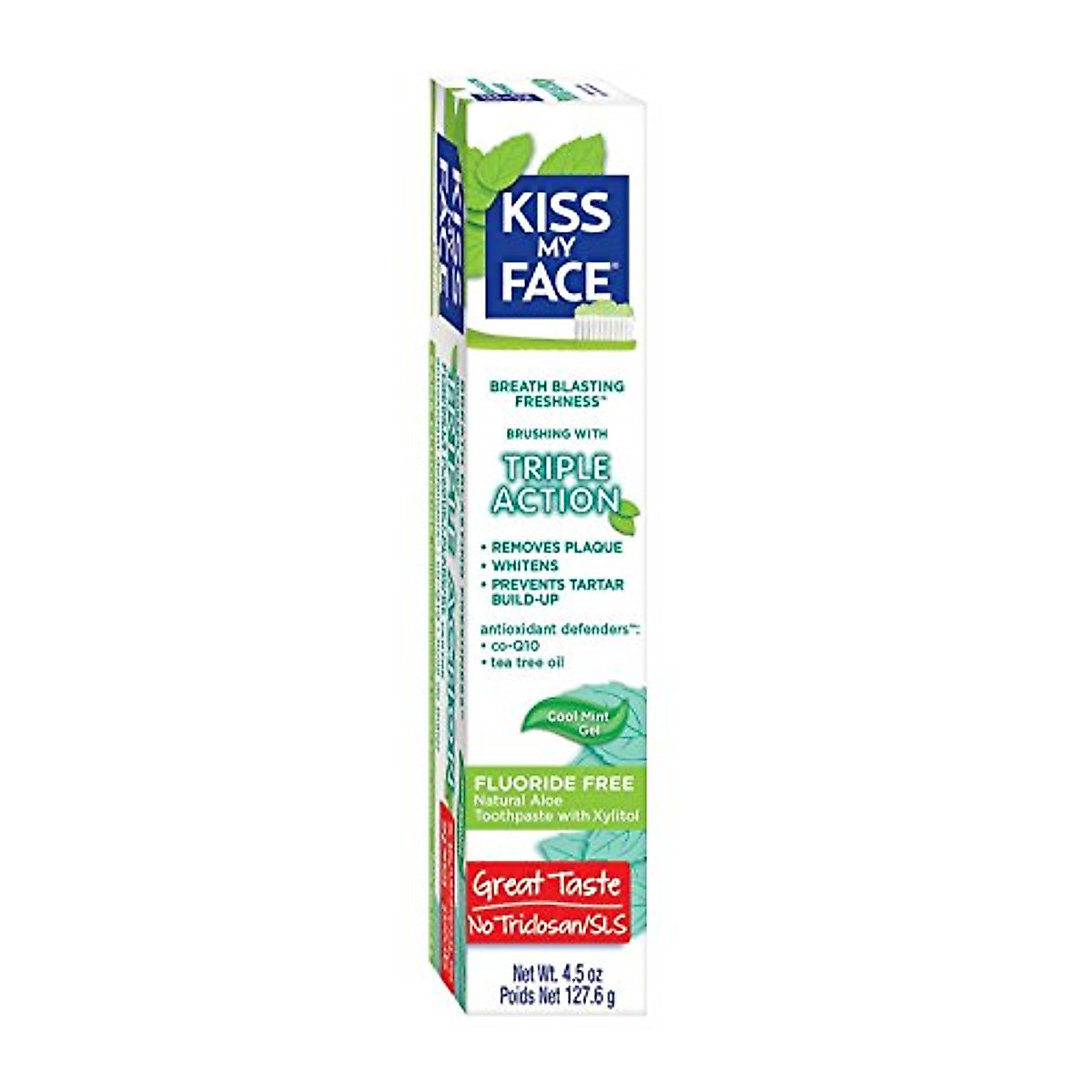 Kiss My Face Triple Action Gel Fluoride Free Toothpaste, 4.5 Ounce (Pack of 3)