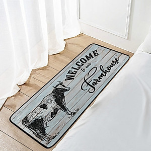 Farmhouse Cow Kitchen Rugs Anti Fatigue Kitchen Mats Non Skid Washable Bath Rug Runner Carpet Floor Sink Mat for Home Decor 39 x 20 Inch Welcome to Our Farm
