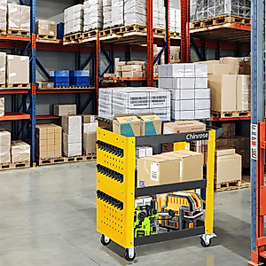 3 Tier Rolling Tool Cart on Wheels, Heavy Duty Utility Tool Cart with Pegboard,Tool Cart for Mechanics, Garage, Warehouse, Workshop