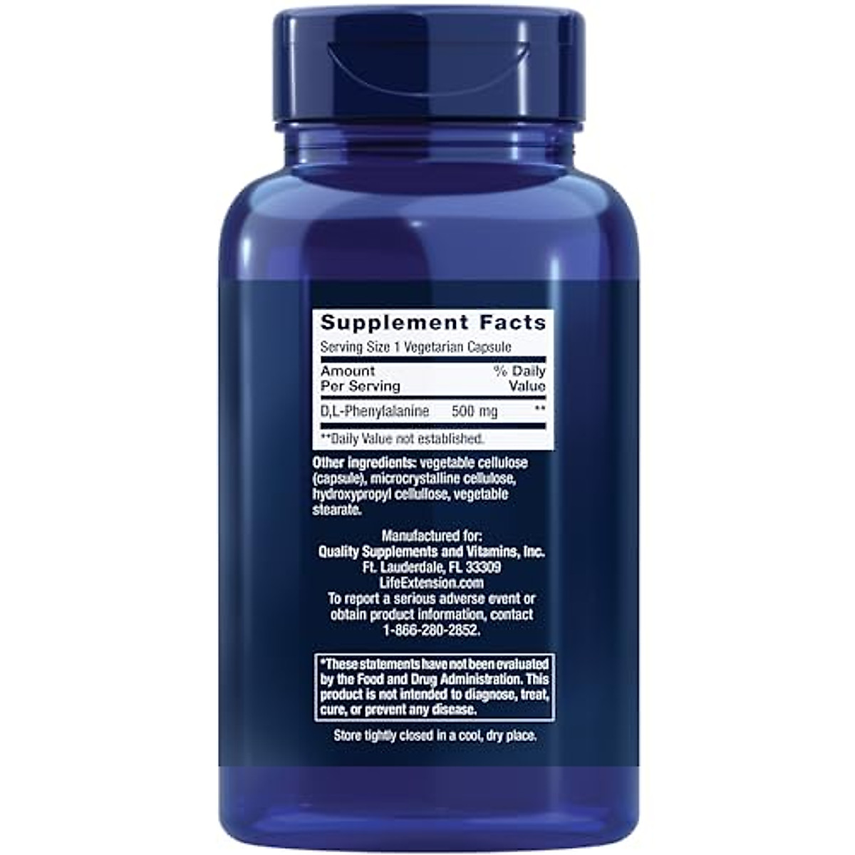 Life Extension D, L-Phenylalanine Capsules, 500 mg – Supports Mood Health, Promotes Neurotransmitter Health – Gluten-Free, Non-GMO, Vegetarian – 100 Capsules