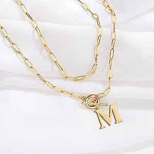 Frisity Women Girl 14K Gold Plated A-Z Initial Toggle necklace-Rose Gold Silver Gift for Wife Girlfriend Jewerly