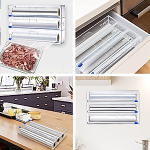 Foil and Plastic Wrap Organizer, 3 in 1 Kitchen Wrap Dispenser, Drawer Aluminum Foil Organization and Storage, Wall-Mounted Holder