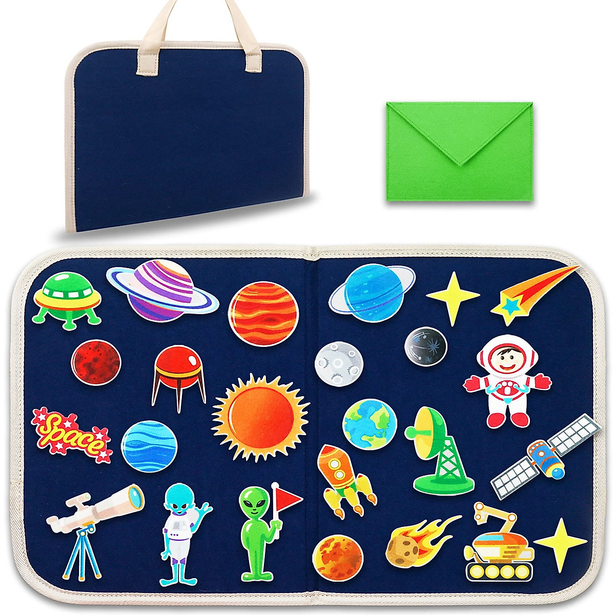 Craftstory Kids Solar System Toys Travel Felt-Board for Toddler, 25 Pieces Planets Space Flannel Board Story Set for Preschool Early Learning Storytelling Activity Interactive Play Gifts for Ages 3+