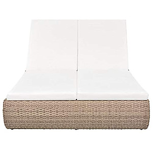 2-Person Garden Sun Bed Outdoor Chaise Lounge with Cushions Wicker Patio Lounge Chair Adjustable Reclining Chair Sunbed Lounger for Poolside, Garden, Backyard Poolside Bench Bed Sunbathing Chair