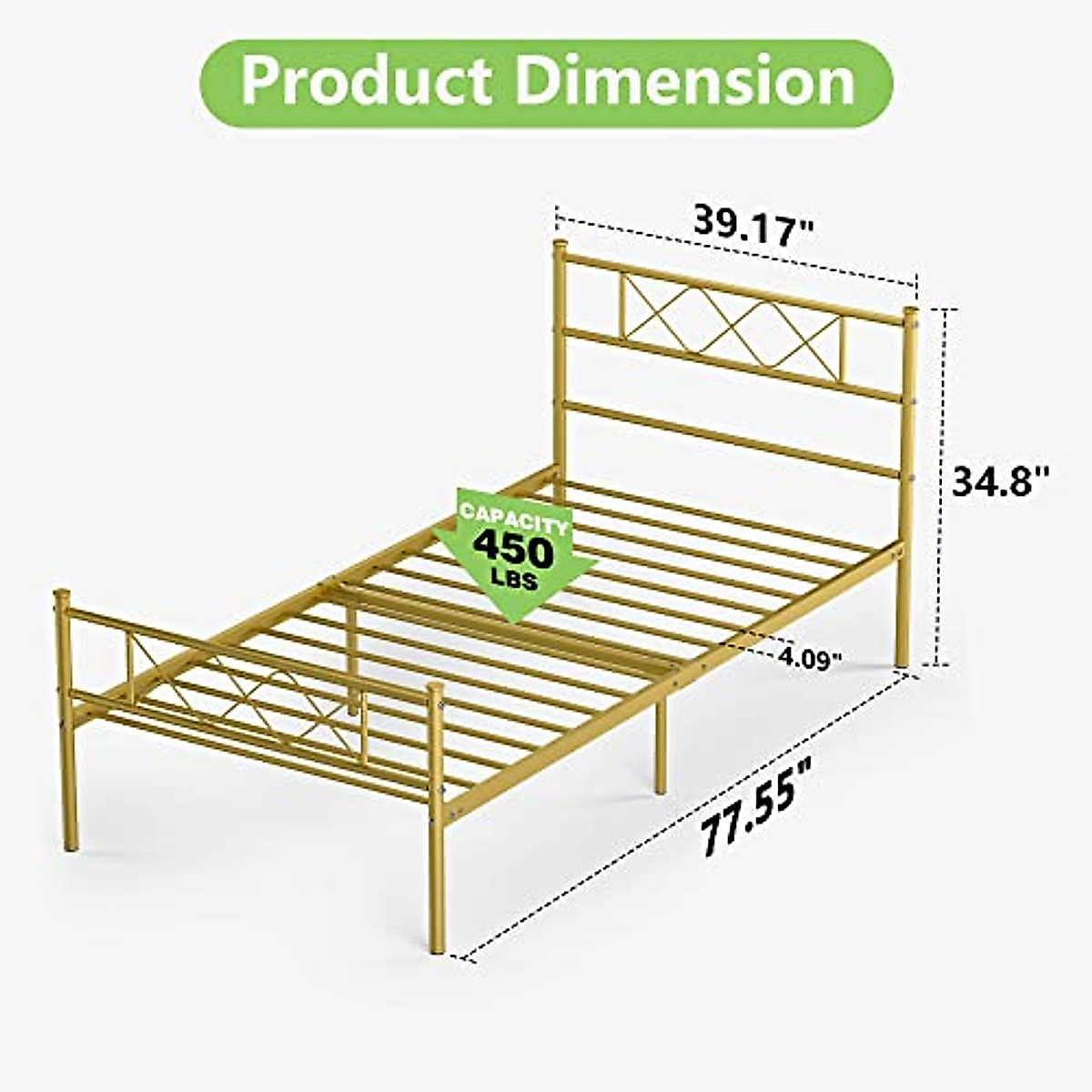 Weehom Twin Size Metal Bed Frame Mattress Foundation/Platform Bed Heavy Duty Steel Slat Best for Kids Adults Student Gold
