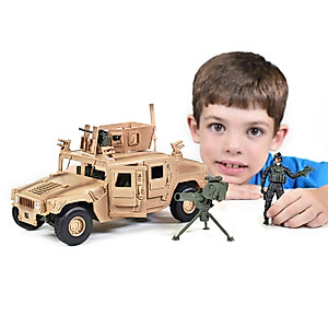 Sunny Days Entertainment M1114 Up-Armored Humvee – Vehicle Playset with Action Figure and Realistic Accessories | 9 Piece Military Toy Set for Kids – Elite Force