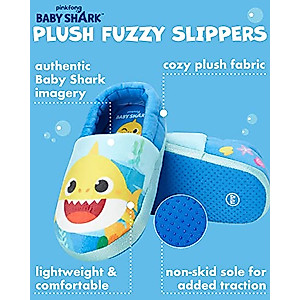 Nickelodeon Plush Fuzzy Slippers, Non-Skid Sole (Toddler/Kid, Boys' Baby Shark Blue, 11-12 Little