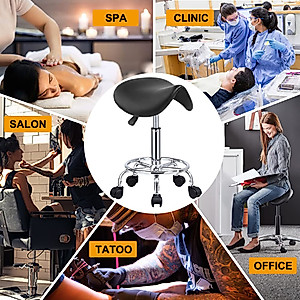 LA FEIER Saddle Stool Rolling Chair for Lab Clinic Dentist Medical Massage Salon Facial Spa Tattoo Kitchen Drafting, Adjustable Hydraulic Stool with Wheels(Coffee Brown)