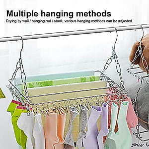 lesiega Clothes Drying Rack, Stainless Steel Sock Drying Rack with 36 Clips, Hanging Metal Heavy Duty Clothes Hanger Ideal for Drying Towels Socks Bras Clothes Underwear