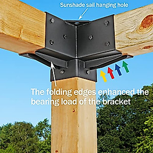 Deck Man 4x4(Actual Size: 3.5x3.5inch) Stainless Steel 3-Way Right Corner Bracket with Flange Anchors，Pergola/Gazebo kit (2 Pack)