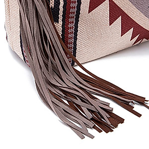 Canvas Tote Bags for Women Handbag Tote Purse with Zipper Ladies Ethnic Travel Tassel Hobo and Shoulder Handbags (PG09-Beige)