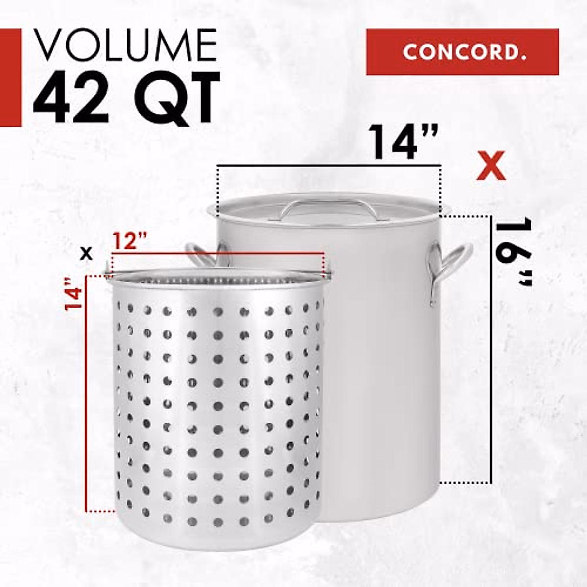 CONCORD 42 QT Stainless Steel Stock Pot w/Basket. Heavy Kettle. Cookware for Boiling (42)
