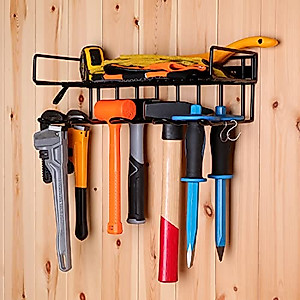 JoyPlus Heavy Duty Power Tool Drill Rack | Handheld & Power Tool Storage Organizer Wall Mounted Storage Rack Electric Drill Holder | Compact Steel Design (Drill Rack & Tool Shelf 2-in-1)