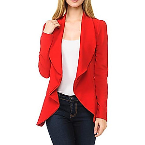 SSOULM Women's Long Sleeve Classic Draped Open Front Lightweight Blazer RED S