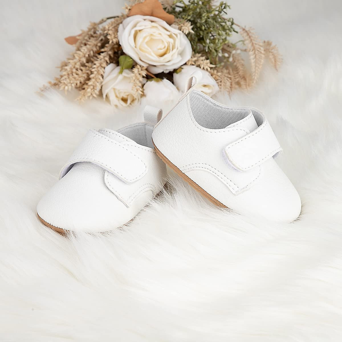 HsdsBebe Baby Boys Girls Oxford Shoes PU Leather Soft Rubber Sole Sneakers Anti-Slip Toddler Ankle Boots Infant Walking Shoes Moccasins(6-12 Months) B/White