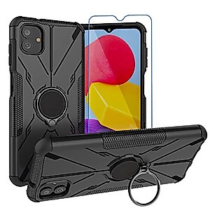 for Samsung A04 Case, Galaxy A04 Case with Screen Protector, Military Grade Shockproof Protective Phone Case with 360°Rotatable Ring Holder, Supports Magnetic Car Mounts for Samsung Galaxy A04(Black)
