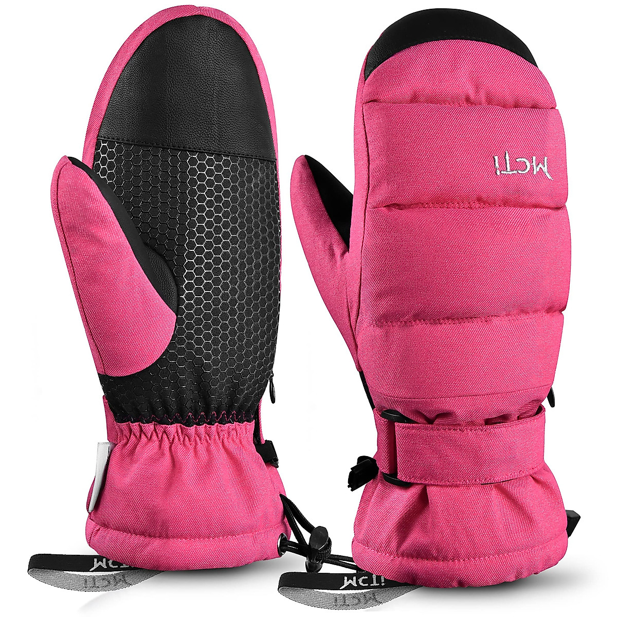 MCTi Ski Mittens Women's Snow Mitten Touch Screen Waterproof Insulated Quilted Mitts with Hidden Zipper