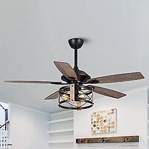 Parrot Uncle Ceiling Fans with Lights and Remote Farmhouse Ceiling Fan with Light 52 Inch Black Outdoor Ceiling Fans for Patios Covered, Reversible Motor