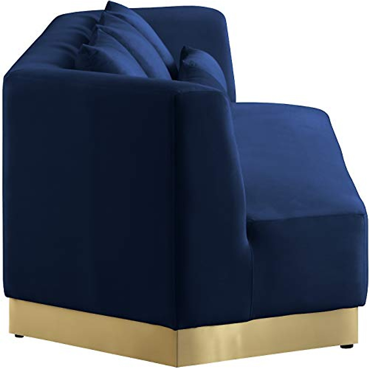 Meridian Furniture Marquis Collection Modern | Contemporary Velvet Upholstered Sofa with Stainless Steel Base in a Rich Gold Finish, 93" W x 38" D x 29" H, Navy