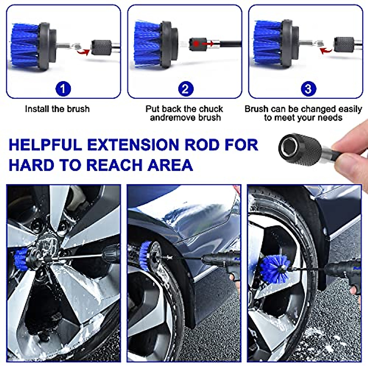 21Pcs Car Detailing Brush Set, Car Detailing Kit, Auto Detailing Drill Brush Set, Car Detailing Brushes, Car Buffing Sponge Pads Kit,Car Wash Kit,Car Cleaning Tools Kit for Interior,Exterior,Wheels