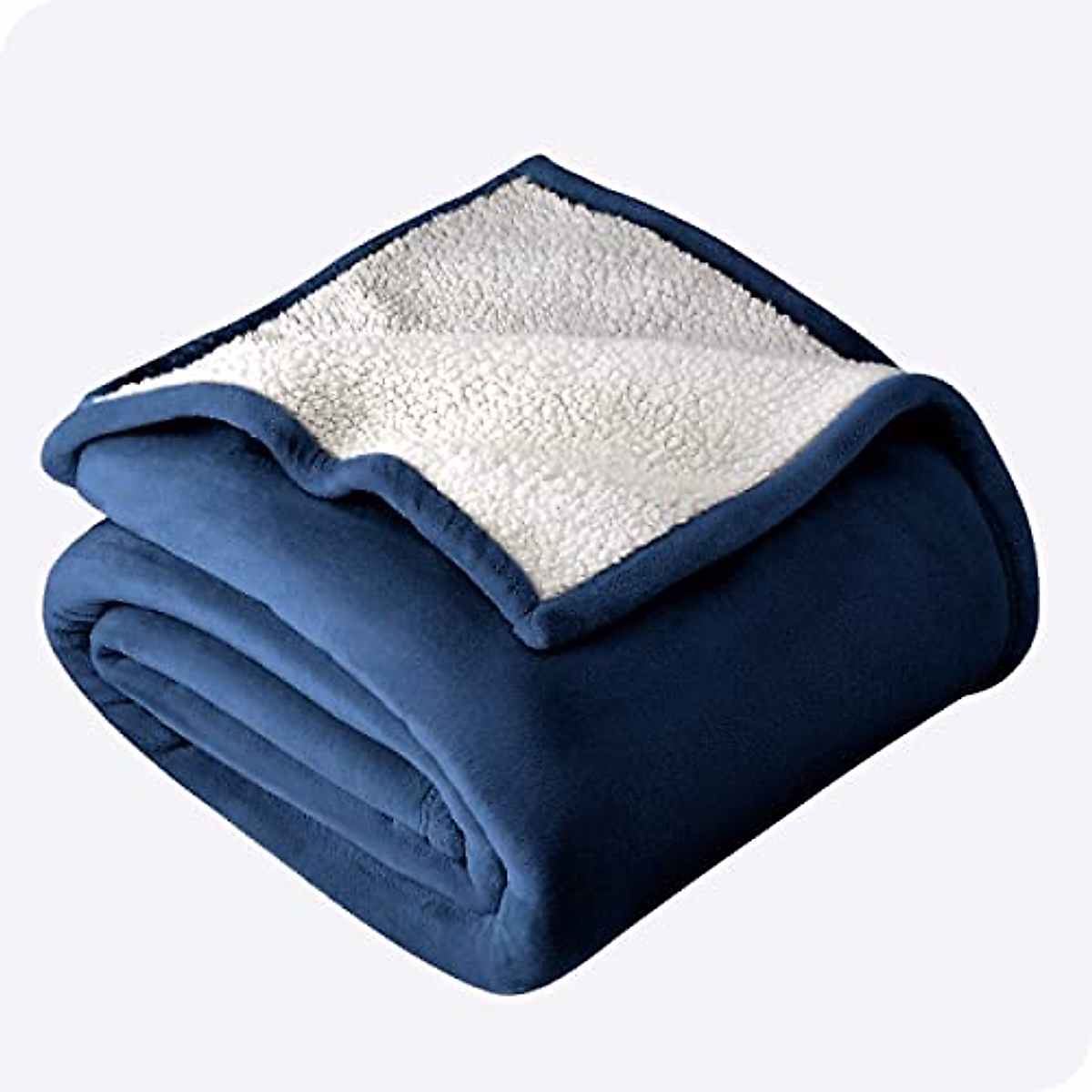 Bare Home Sherpa Fleece Blanket - Throw/Travel Blanket - Blanket for Bed, Sofa, Couch, Camping and Travel - Warm & Lightweight - Fluffy & Soft Plush Blanket - Reversible (Throw/Travel, Dark Blue)