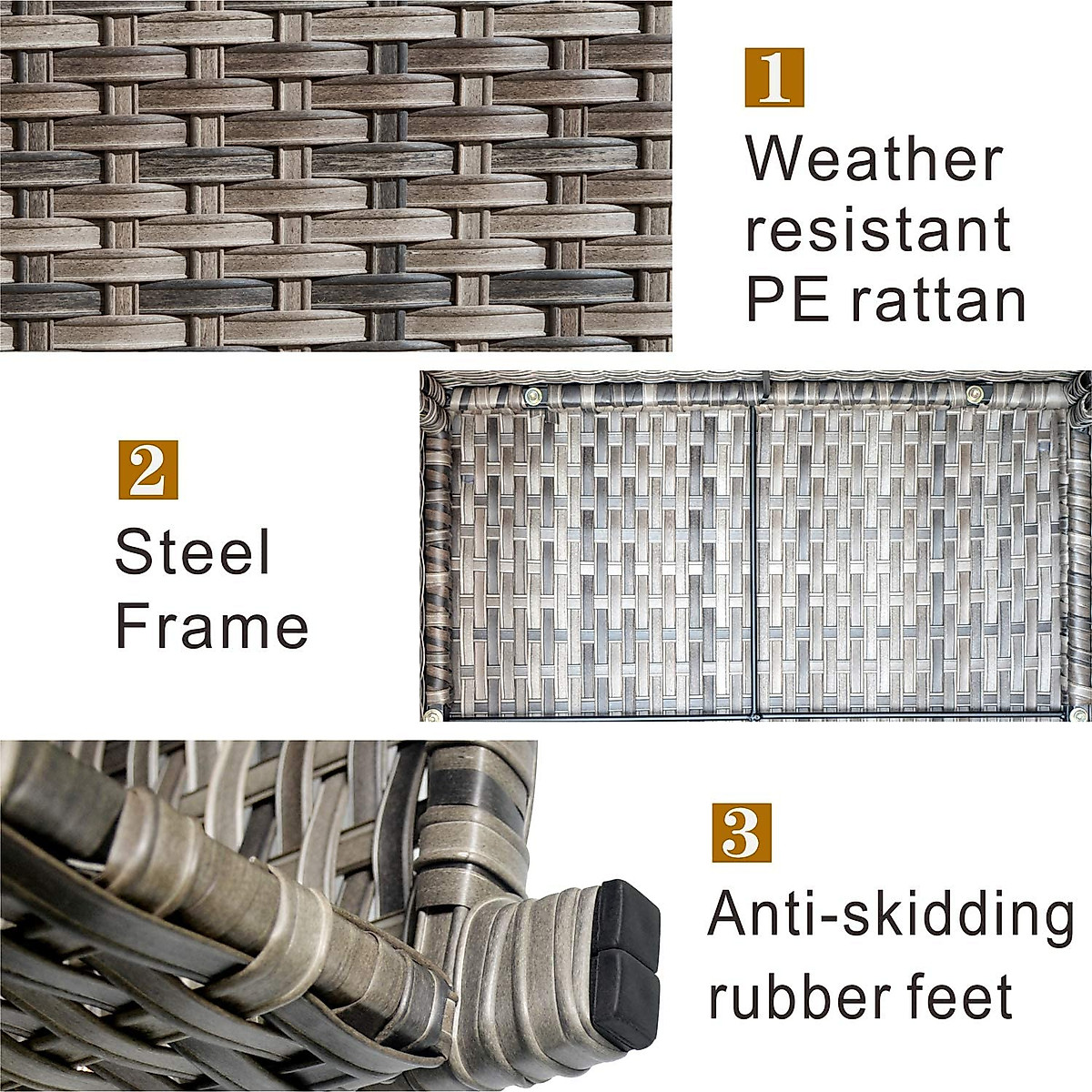 ovios Patio Coffee Table Outdoor Table Wicker Rattan Patio Table with Glass Top Garden Tea Table Side Table for Yard Garden Porch, Grey Wicker