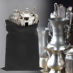 QWORK 6-Pack Large Black Anti-Tarnish Storage Bags - 24x32 inches Soft Flannel Cloth Pouches for Silverware, Jewelry Protection - Rust, Corrosion, Dust Prevention with Adjustable Drawstring