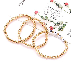 CEALXHENY Ball Bead Bracelets for Women Brass Bead Ball Chain Stretch Bracelets MAMA Letter Bangle Bracelets Gold Layering Bracelet Set Mother’s Day Thanksgiving Gifts (Letter MAMA)