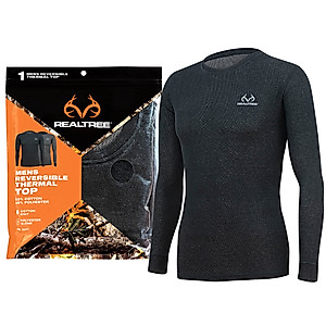 Realtree Reversible Mens Thermal Long Sleeve Shirt Hunting Gear- Base Layer Shirt for Men, Warm Waffle Knit Under Top Winter (US, Alpha, XX-Large, Regular, Regular, Black)