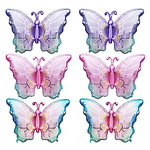 6pcs Butterfly Balloons Purple Pink Blue Gradient Butterfly Aluminum Foil Balloons for Butterfly Flower Jungle Party Birthday Baby Shower Fairy Supplies