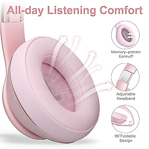 Picun Bluetooth Headphones 100 Hours Wireless Gaming Headphones Over Ear Low Latency Bluetooth 5.0 HiFi Extra Bass, Noise Reduction Mic, Protein Earpads, Foldable Headset for Women Girls Office Class