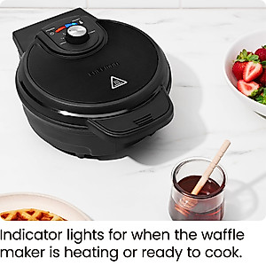 Chefman Anti-Overflow Belgian Waffle Maker w/Shade Selector, Temperature Control, Mess Free Moat, Round Nonstick Iron Plate, Cool Touch Handle, Measuring Cup Included, Black Stainless Steel