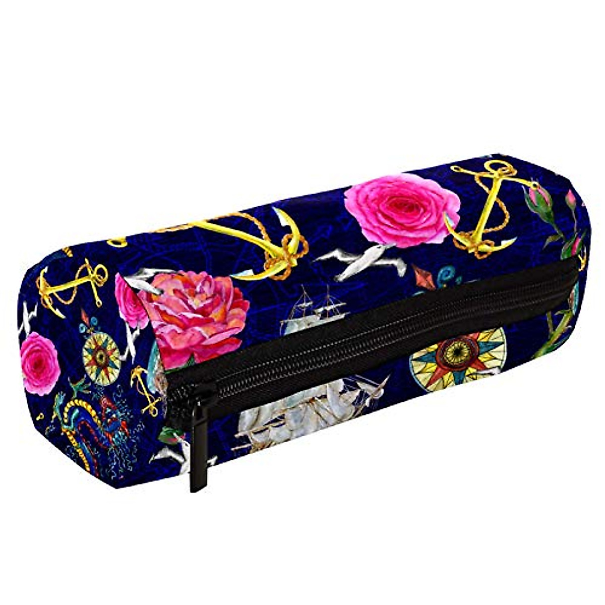 Watercolor Dragon Roses Blue Pattern Pencil Bag Pen Case Stationary Case Pencil Pouch Desk Organizer Makeup Cosmetic Bag for School Office