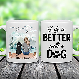 WHIDOBE Personalized Dog Mug - Life is Better with a Dog (Girl - Dog) - 11oz, 15oz Custom Dog Coffee Mug for Dog Lover, Two-tone Dog Mom Mug for Women - Personalized Dog Gifts for Dog Lovers