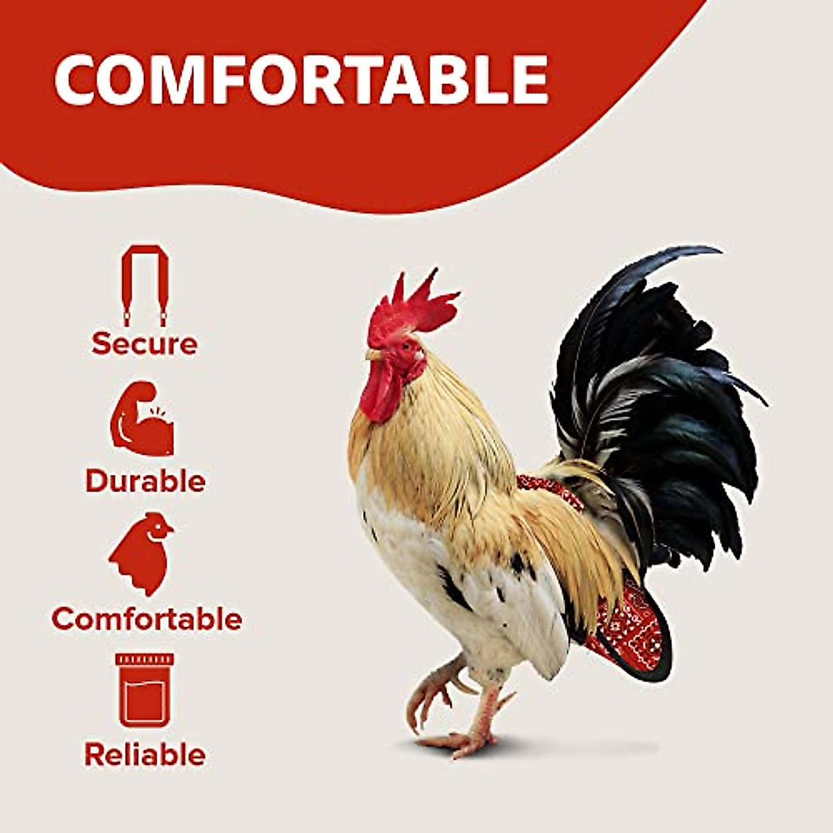 Bird Diaper, Wrap Around - for Hens, Roosters, Ducks, Leak-Proof Design, Comfortable Bird Harness with Sewn-in Liner, Secure Hook & Loop Closure - Large, Red Bandana