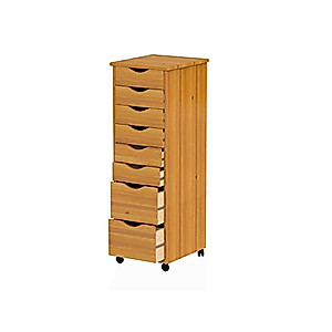 Adeptus Original Roll Cart, Solid Wood, 6+2 Drawer Narrow Drawers Roll Carts, Medium Pine     