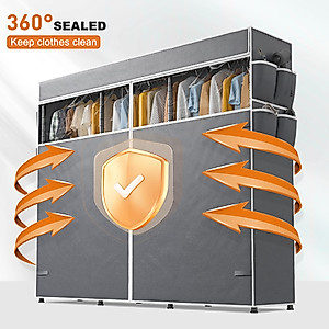 Raybee Garment Rack Cover Only, Fabric Clothing Rack Cover with Zipper, Clothes Rack Cover with PVC Clear Window & 8 Side Storage Pockets, Garment Rack Cover Only 76.7" W X 75.1" H X 17.9" D(Large)