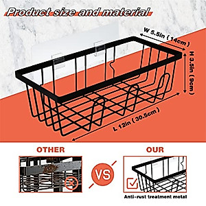 PoPThinG Shower Caddy, Bathroom Storage Shelf, Shampoo Organizer Basket with 3 Hooks and 2 Paste Adhesive. Large Capacity, Not Easy to Fall. Rust Proof Metal Shower Rack, Kitchen Storage. ( Black )