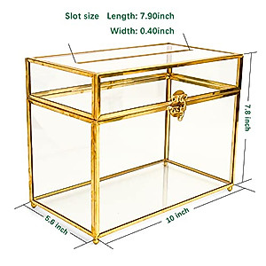 Gold Glass Card Box Wedding - Card Holder Wedding Box Gold Glass Wedding Envelope Box Rectangle Shape with Slot and Foot Perfect for Wedding Reception, Party Ceremony Centerpiece