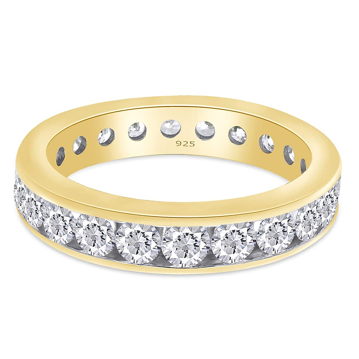 SAVEARTH DIAMONDS 2.00 Carat Round Cut Lab Created Moissanite Diamond Eternity Stackable Wedding Band Ring In 14K Yellow Gold Plated 925 Sterling Silver Jewelry (G-H Color, 2.00 Cttw) Ring Size - 5.5
