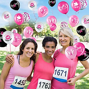 60 Pieces Breast Cancer Awareness Balloons, Pink Ribbon Latex Balloons Breast Cancer Party Decorations Transparent Confetti Glitter Balloons for Pink Ribbon Walk Charity Theme Party Supplies,12 Inch