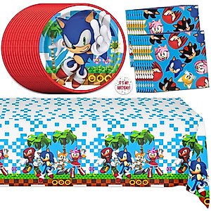 Sonic the Hedgehog Birthday Party Supplies, Plates, Napkins for 16, Table Cover | Sonic Birthday Party Decorations | Sonic Party Decorations | Officially Licensed