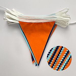 10M/32Ft Navy Blue Orange Pennant Banner Fabric Triangle Flag Cotton Bunting Garland for Outer Space Galaxy Birthday Anniversary Party Home Nursery Outdoor Garden Hanging Festivals Decoration (36Pcs)