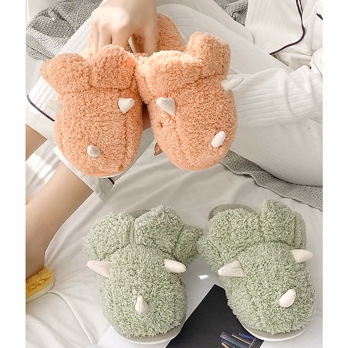 Avilego Unisex Dinosaur Slippers Plush House Soft Sandals Indoor & Outdoor 2023 Winter