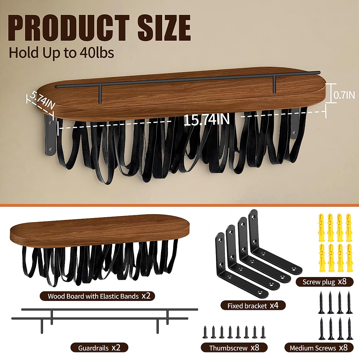 soleim Floating Bookshelves Set of 2,Wood Hanging Bookshelf,Double Storage Unique Wall Bookshelf,Upside Down Space Saving Unique Wall Bookshelf for Home Decor in Bedroom, Living Room,Study