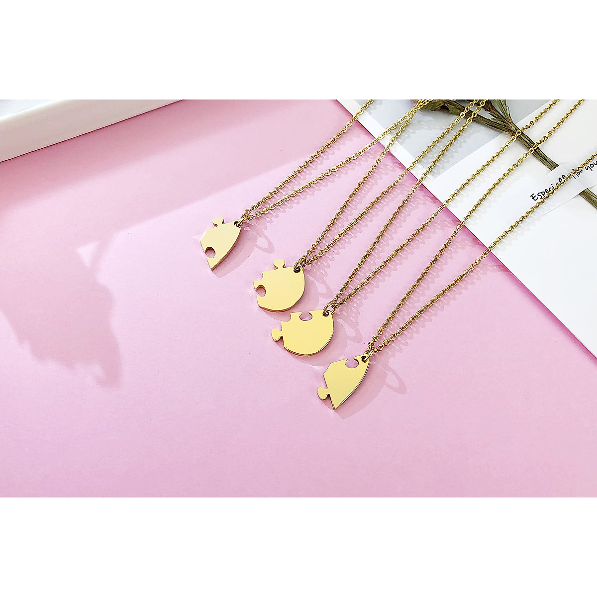 MEALGUET Personalized Name Initial Stainless Steel Heart Shape BFF Puzzle Pendant Necklace 2/3/4/5 Pieces for Family Lover Best Friend Soulmate Matching Necklace Set customized19 Chain